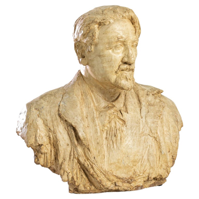 1920s French Plaster Bust of an Unknown Gentleman For Sale at 1stDibs
