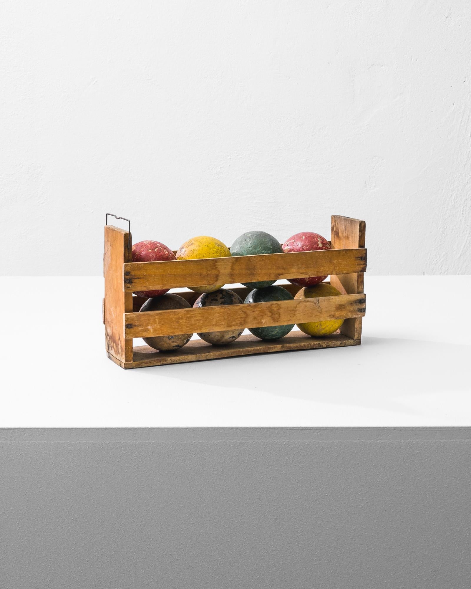 1920s French Wooden Croquet Ball Display For Sale at 1stDibs