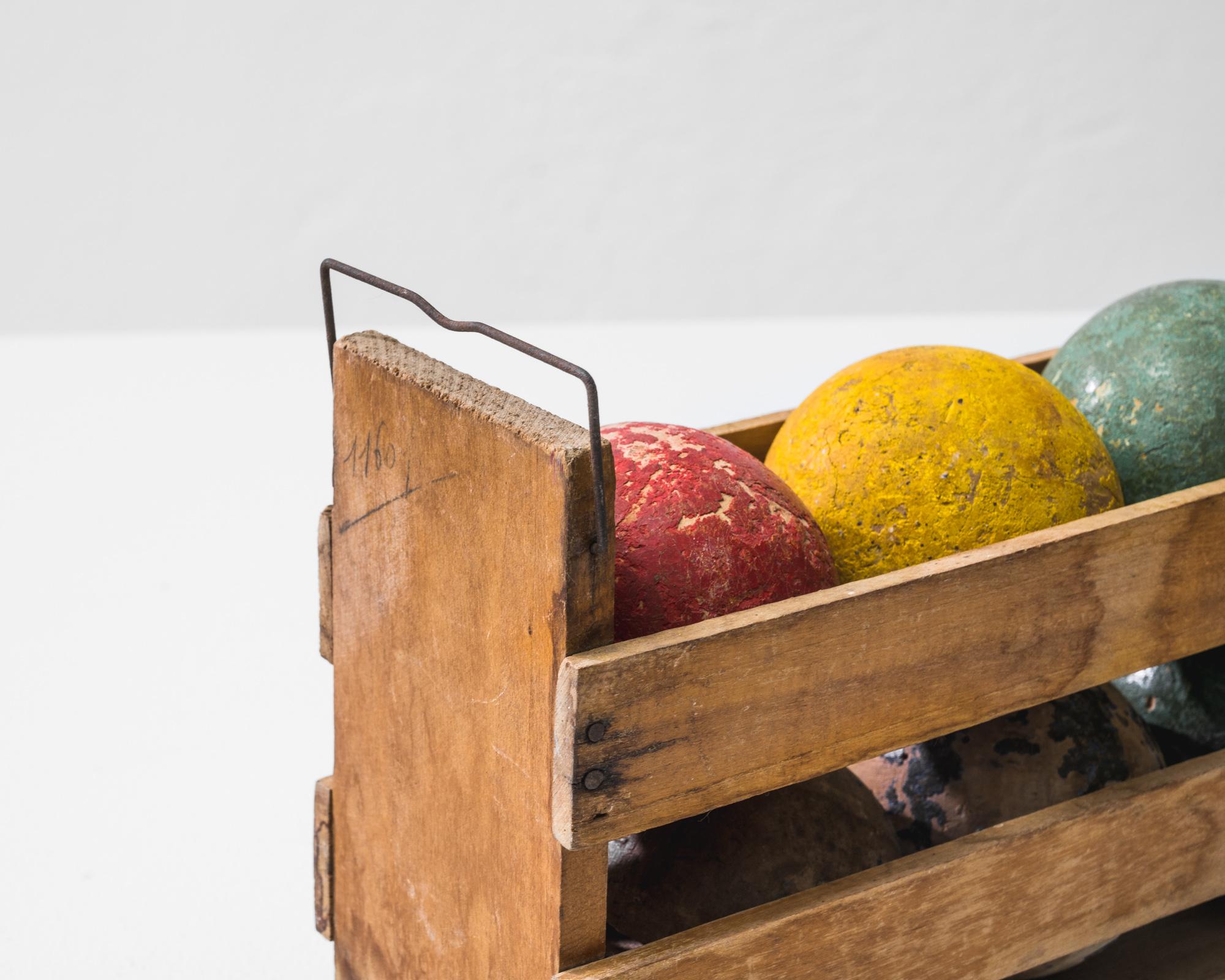 1920s French Wooden Croquet Ball Display For Sale at 1stDibs