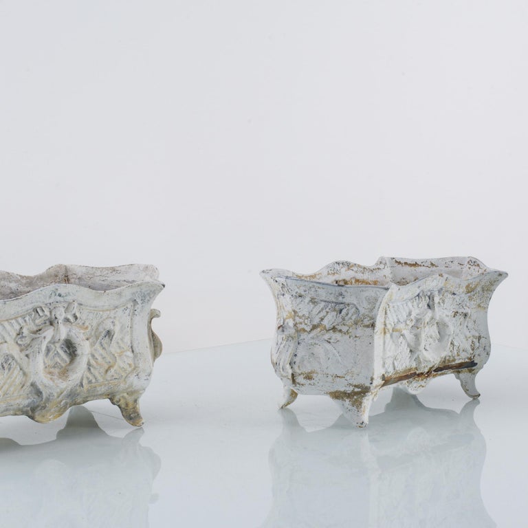 1920s French Wreath Cast Iron Planters, a Pair For Sale at 1stDibs