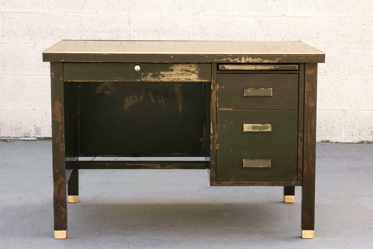 1920s General Fireproofing Tanker Desk with Distressed Patina at 1stDibs