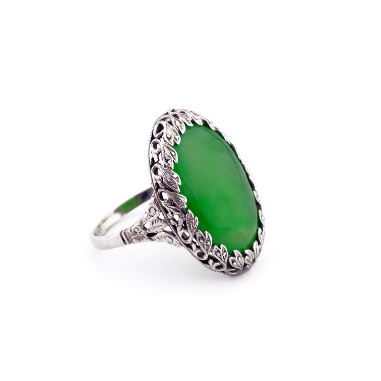 1920s GIA Certified Untreated Water Jadeite Jade Ring in Platinum at ...