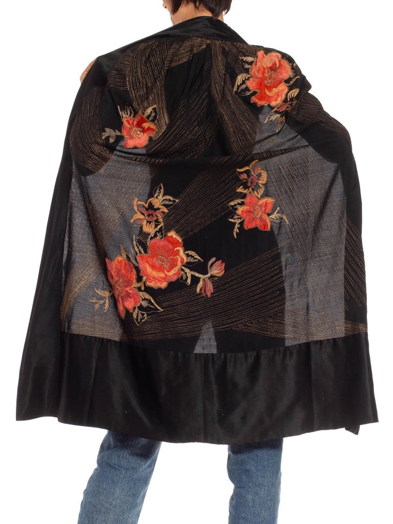 1920S Gold Lamé Silk and Velvet Embroidered Art Deco Cape For Sale at ...
