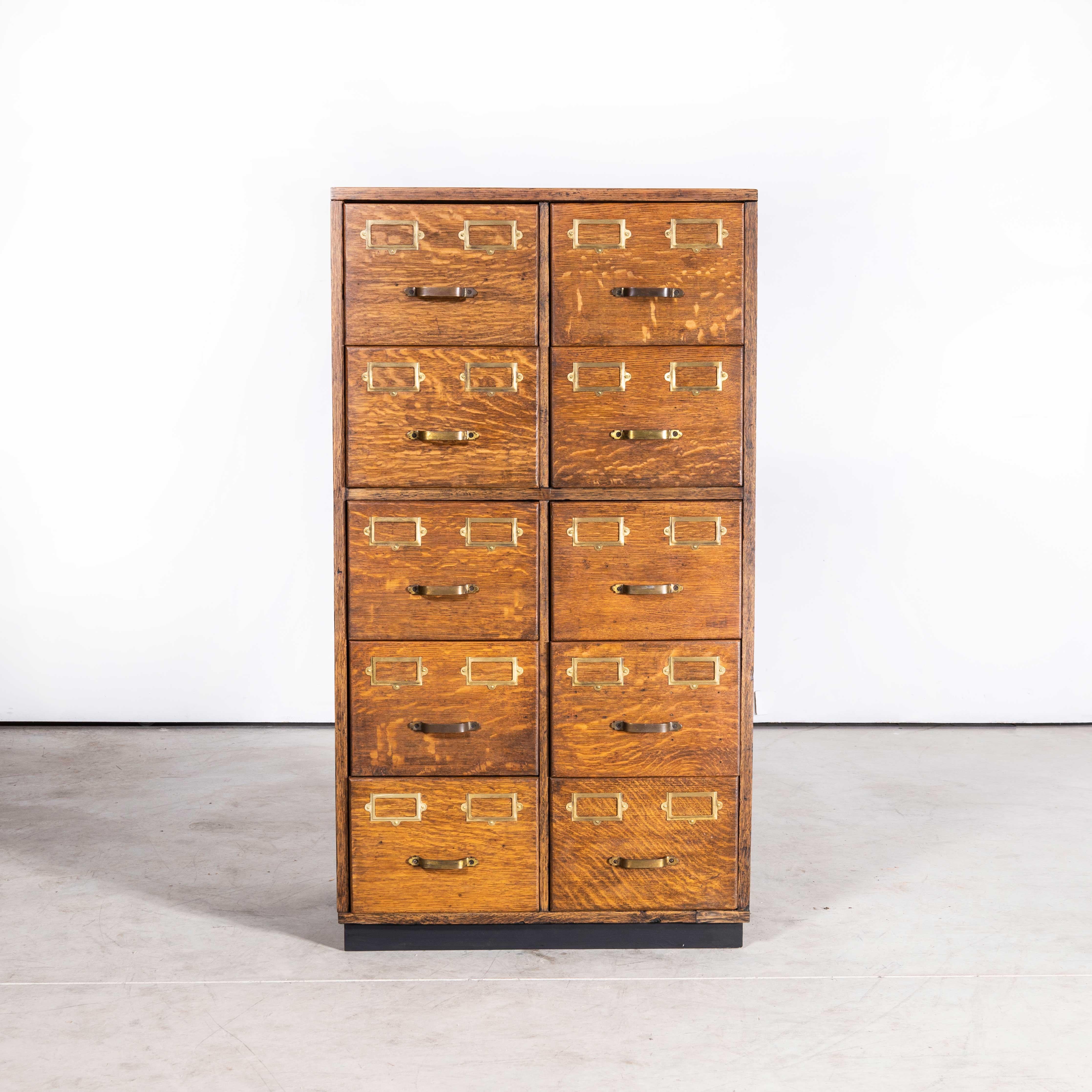 1920s Good Sized Solid Oak Bank of Filing Drawers, Ten Drawers For Sale ...
