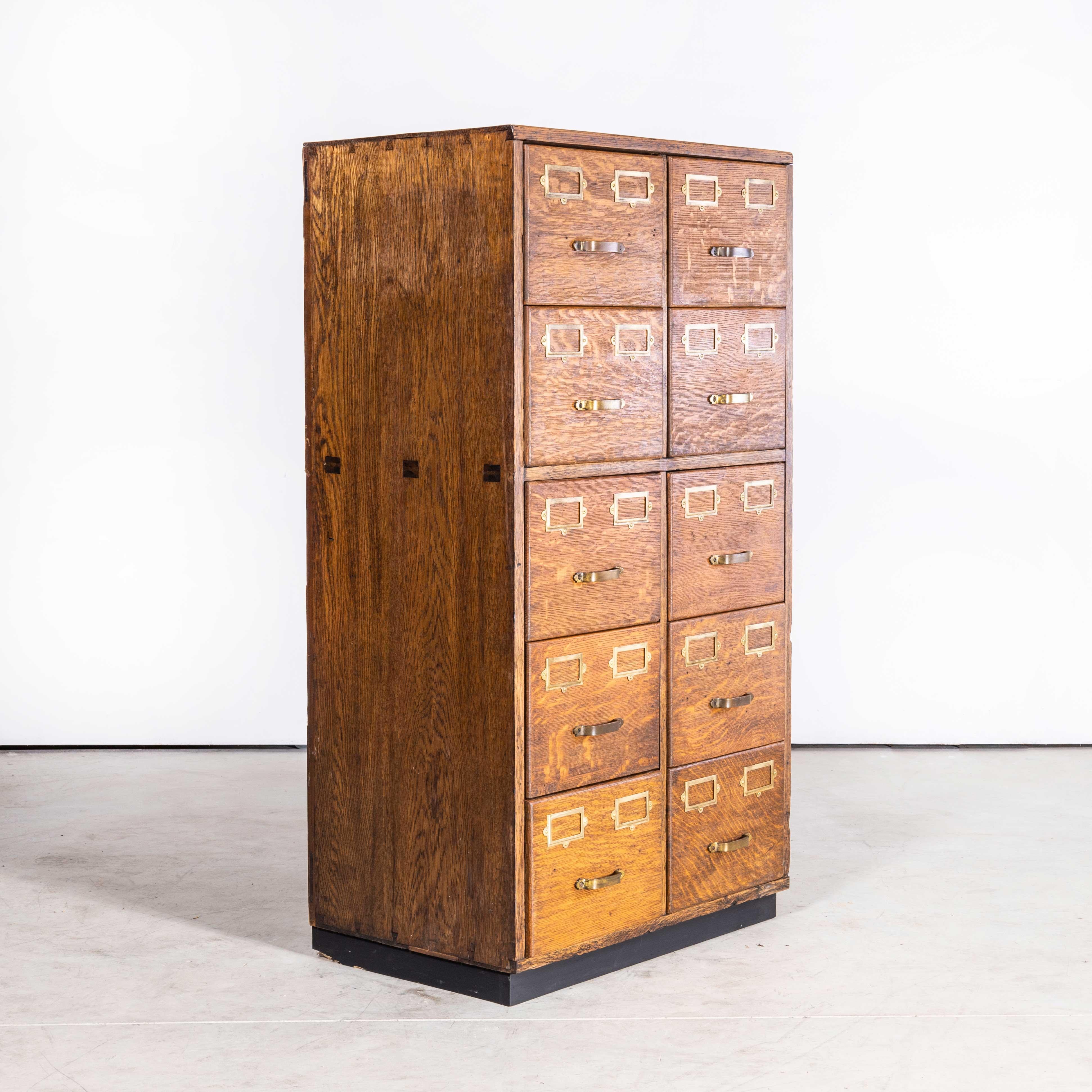 1920s Good Sized Solid Oak Bank of Filing Drawers, Ten Drawers For Sale ...