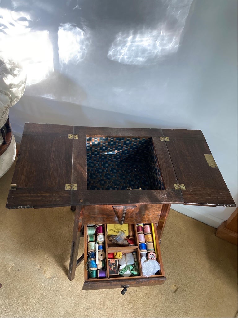 1920s Hand-Carved Sewing Table For Sale at 1stDibs