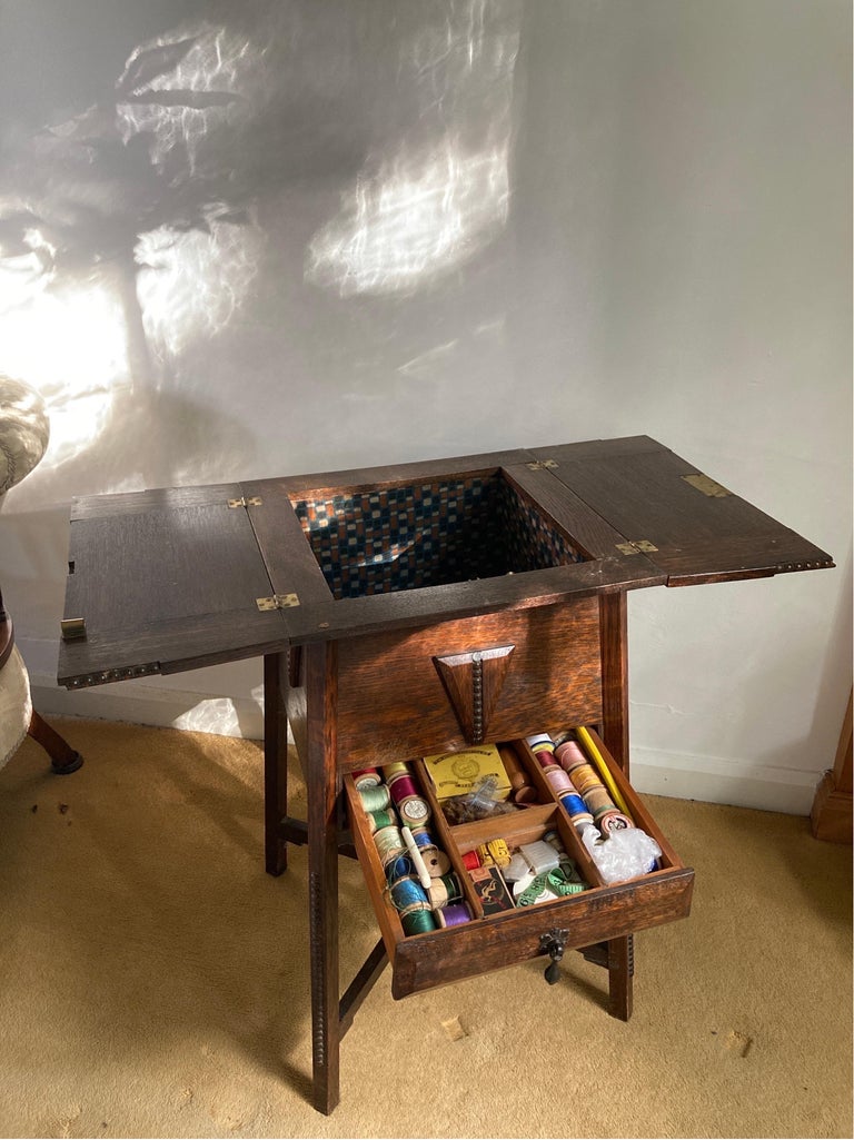 1920s Hand-Carved Sewing Table For Sale at 1stDibs
