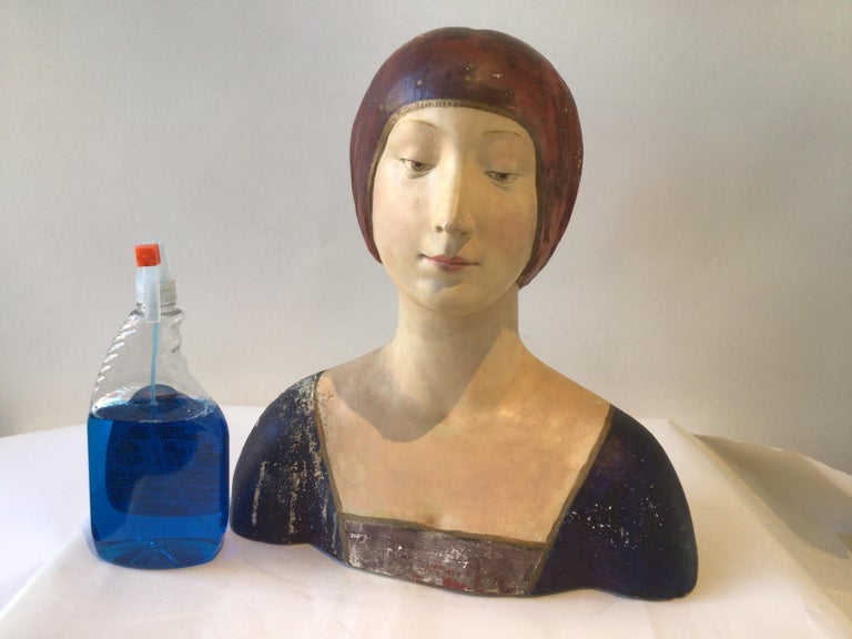 1920s Hand Painted Plaster Female Bust For Sale at 1stDibs
