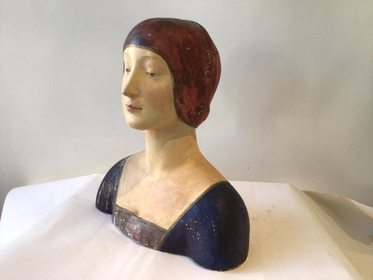 1920s Hand Painted Plaster Female Bust For Sale at 1stDibs