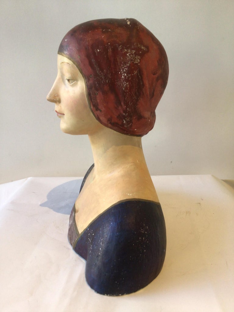 1920s Hand Painted Plaster Female Bust For Sale at 1stDibs