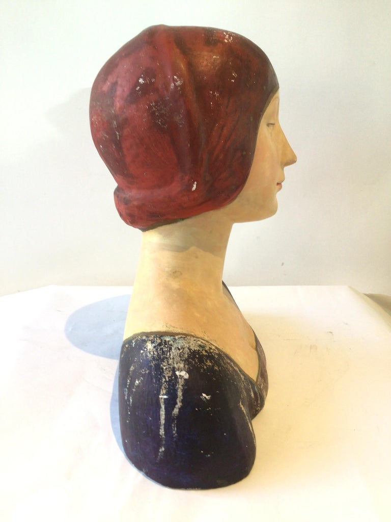 1920s Hand Painted Plaster Female Bust For Sale at 1stDibs