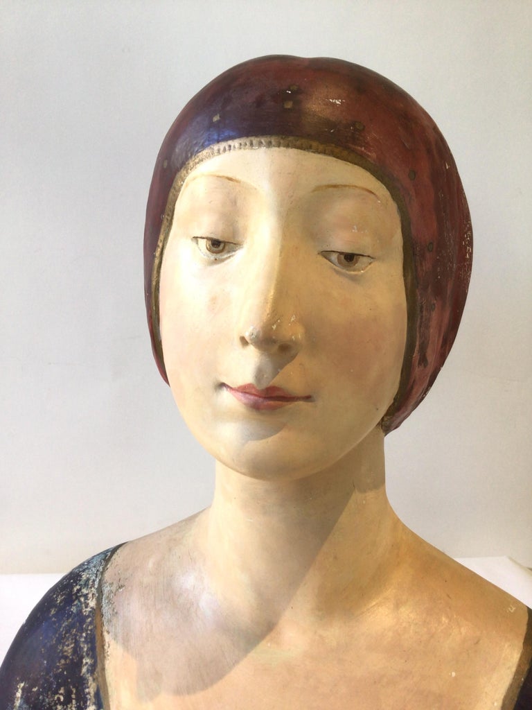 1920s Hand Painted Plaster Female Bust For Sale at 1stDibs