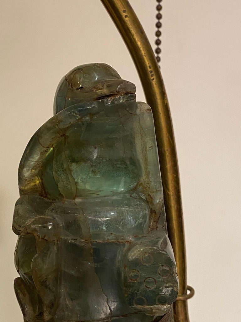 1920s Heavily Carved Asian Jade Table Lamp For Sale at 1stDibs