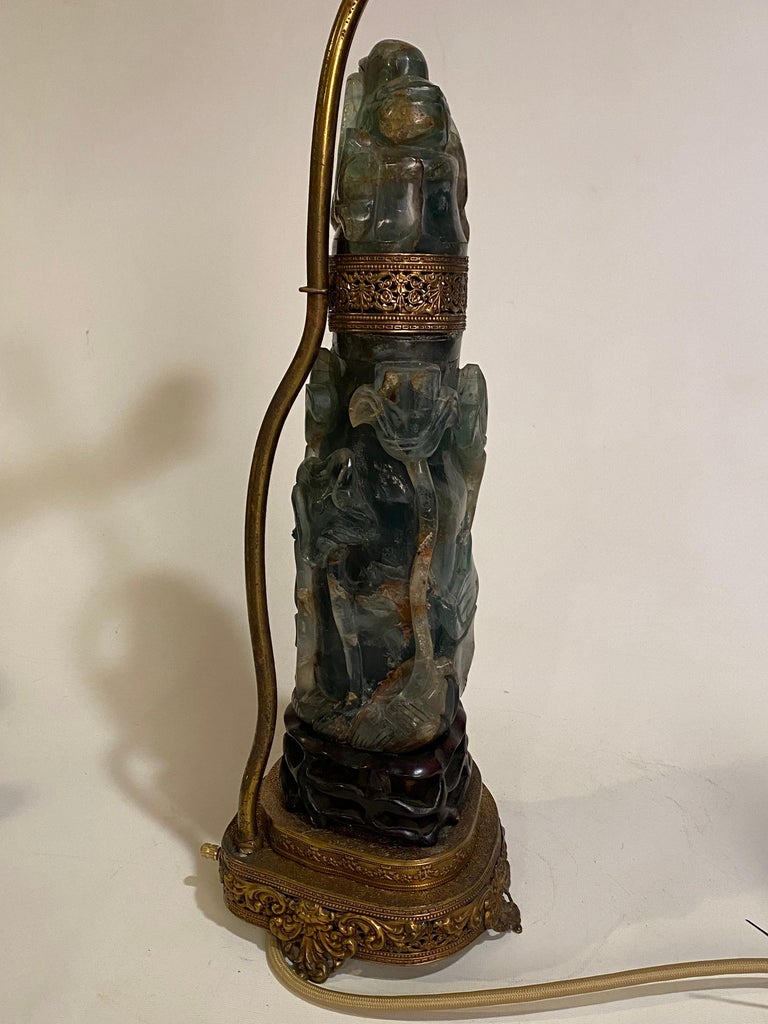 1920s Heavily Carved Asian Jade Table Lamp For Sale at 1stDibs