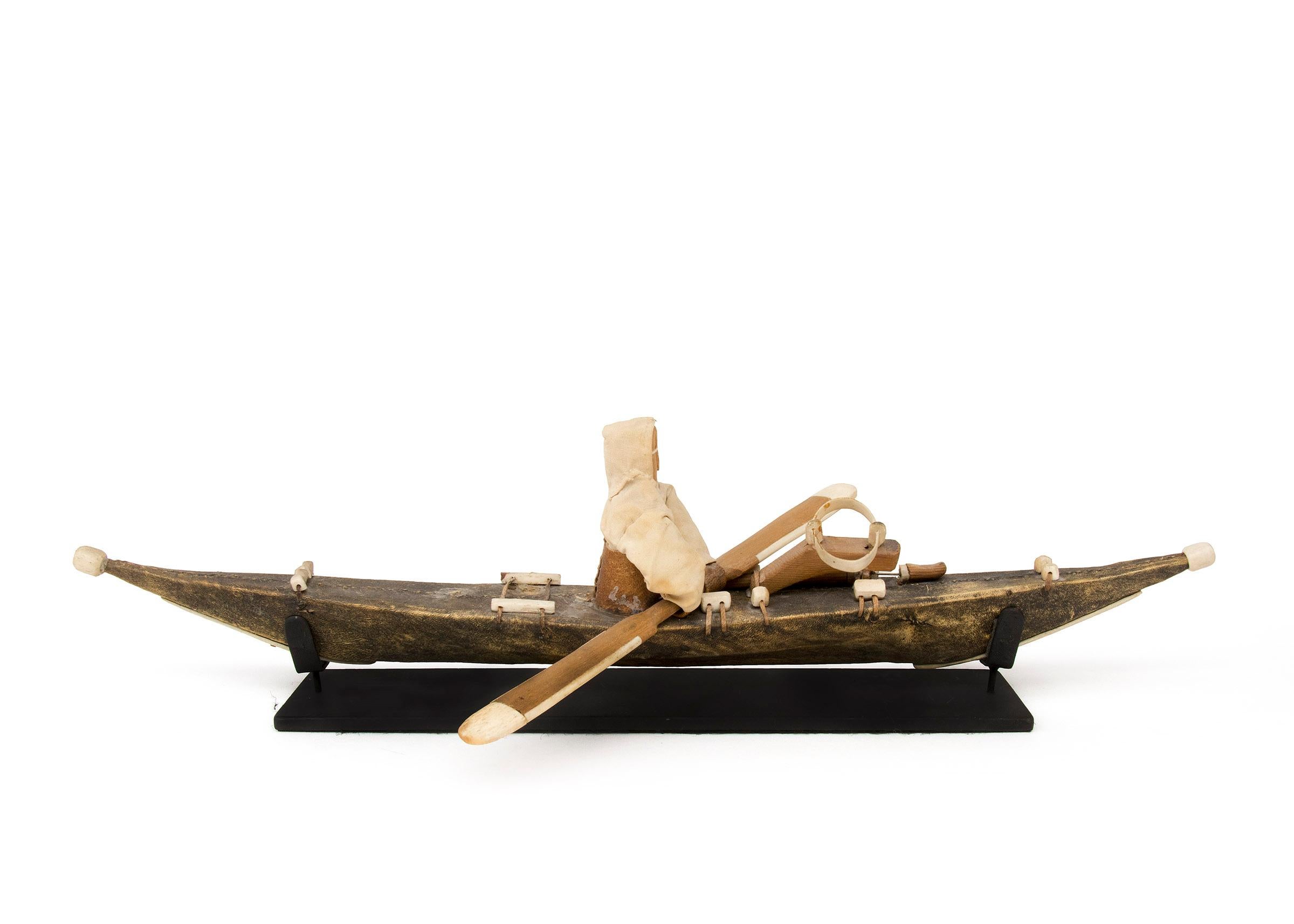 1920s Inuit Tribe Model Miniature Wooden Kayak with Figure at 1stDibs ...