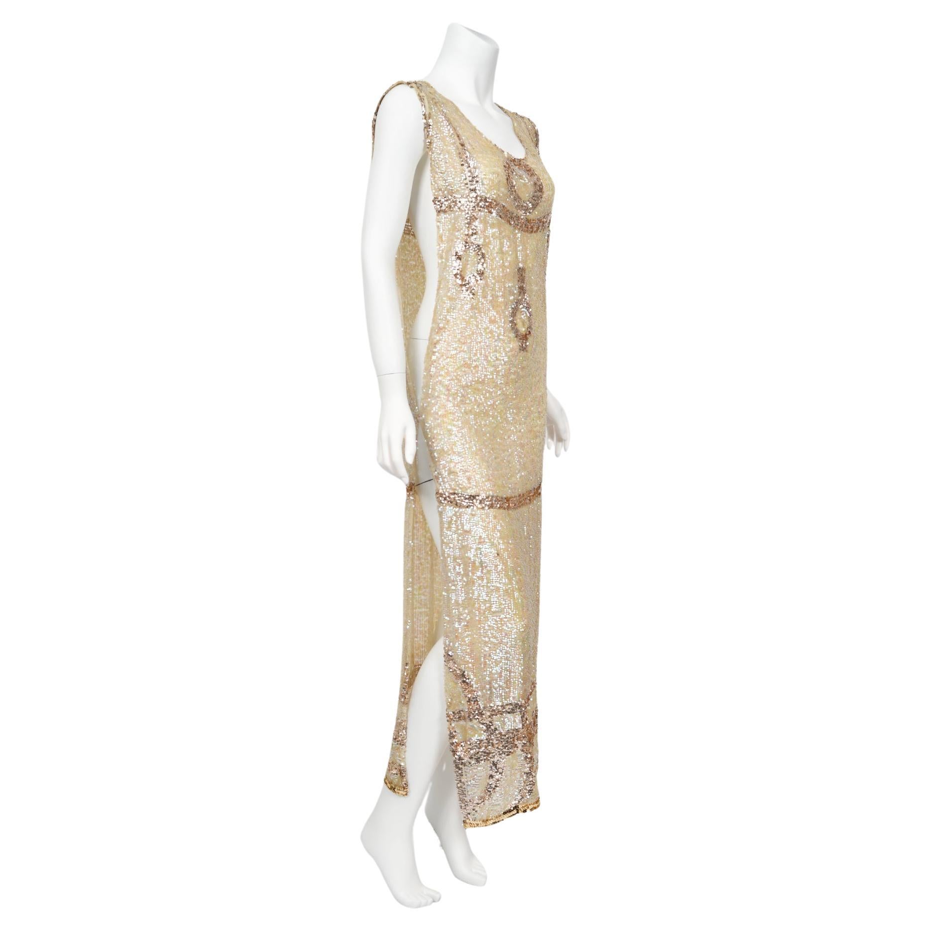 1920's Iridescent Ivory and Gold Beaded Sequin Sheer-Net Deco Tabard ...