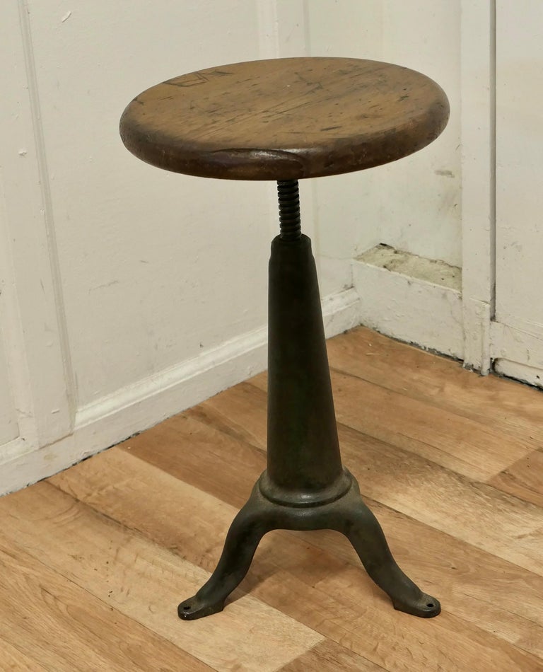 1920's Iron and Pine Machinist’s Revolving Stool For Sale at 1stDibs