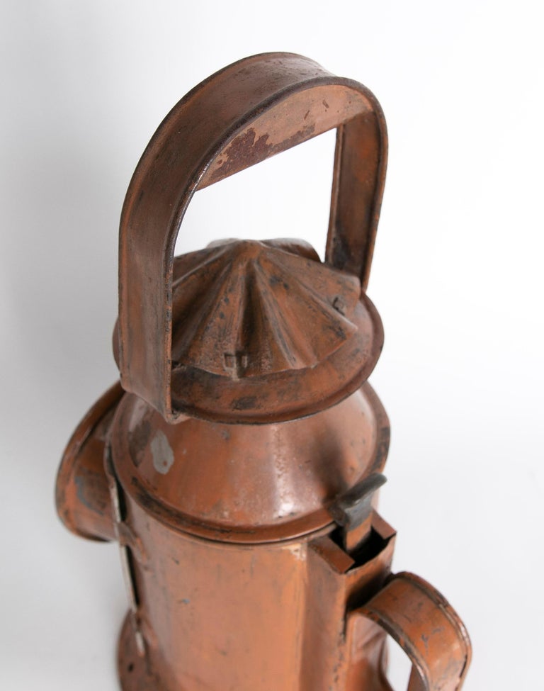 1920s Iron Hand Lantern with Glass Painted in Red Tone For Sale at 1stDibs