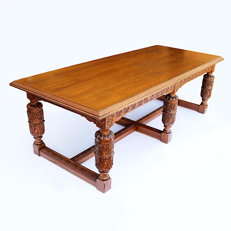 1920s Jacobean Oak Trestle Library Table by Romweber for Purdue ...