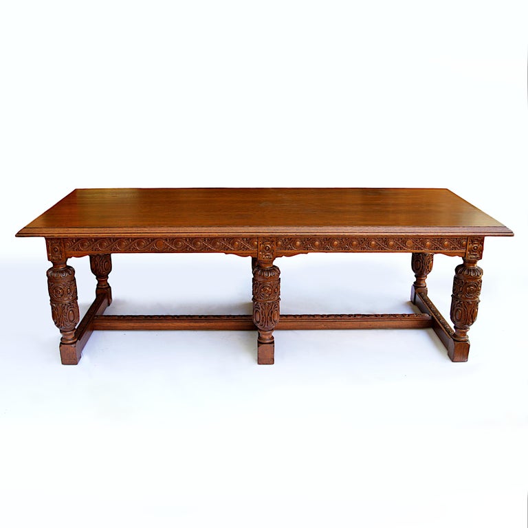 1920s Jacobean Oak Trestle Library Table by Romweber for Purdue ...