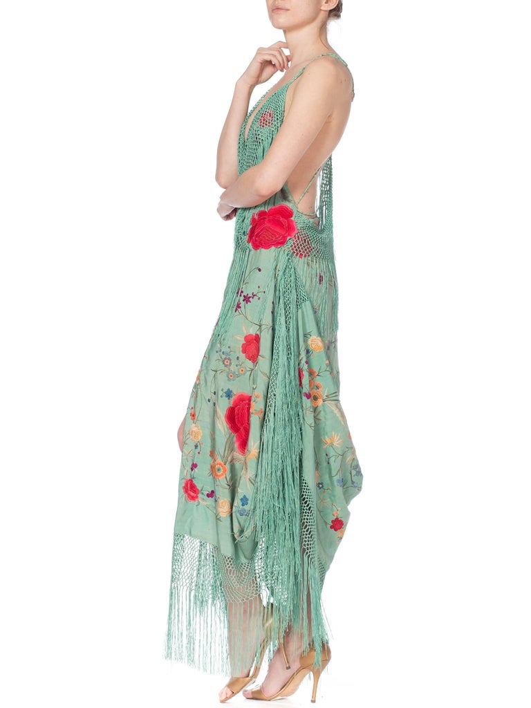 Morphew Collection Jade Piano Shawl Backless Dress with Fringe Train ...