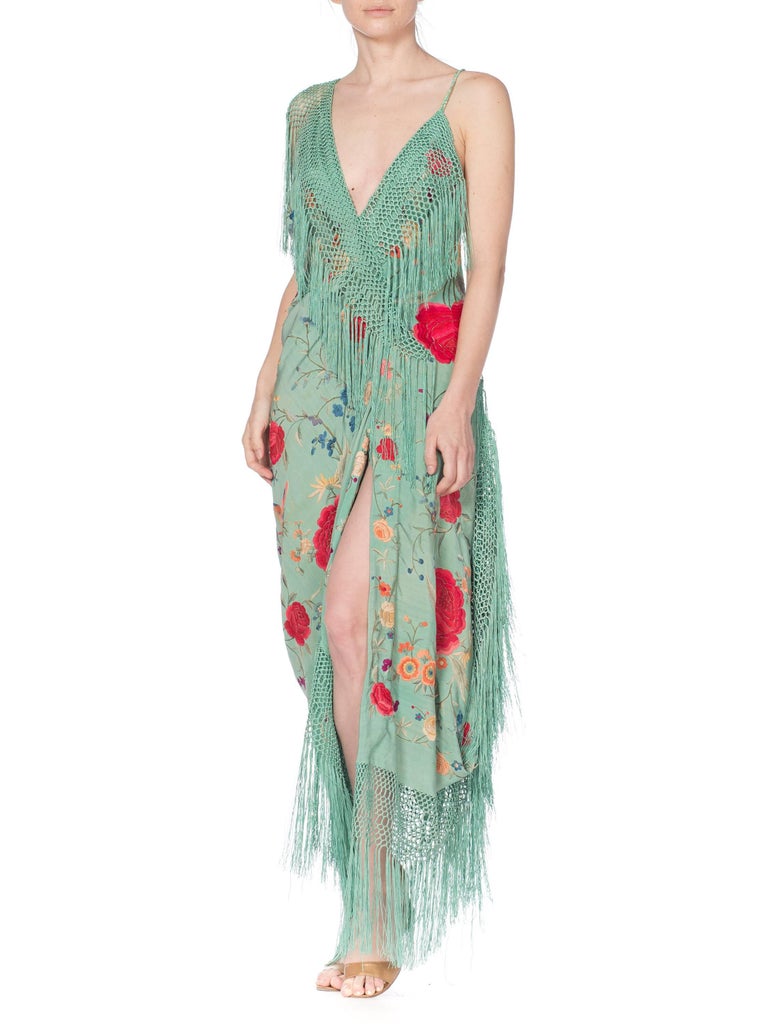 Morphew Collection Jade Piano Shawl Backless Dress with Fringe Train ...