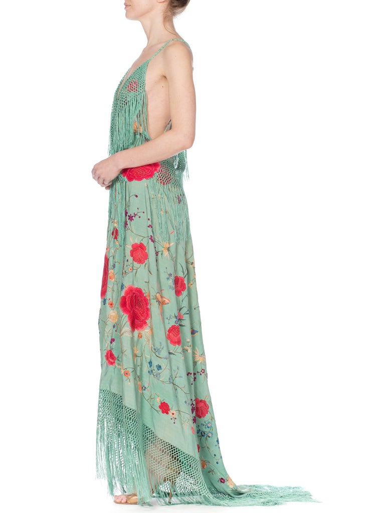 Morphew Collection Jade Piano Shawl Backless Dress with Fringe Train ...