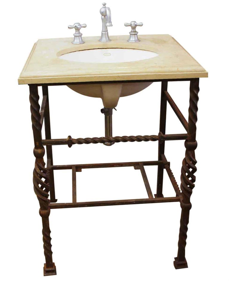 1920s Kohler Tan Marble Sink with Hand Twisted Wrought Iron Frame Base ...