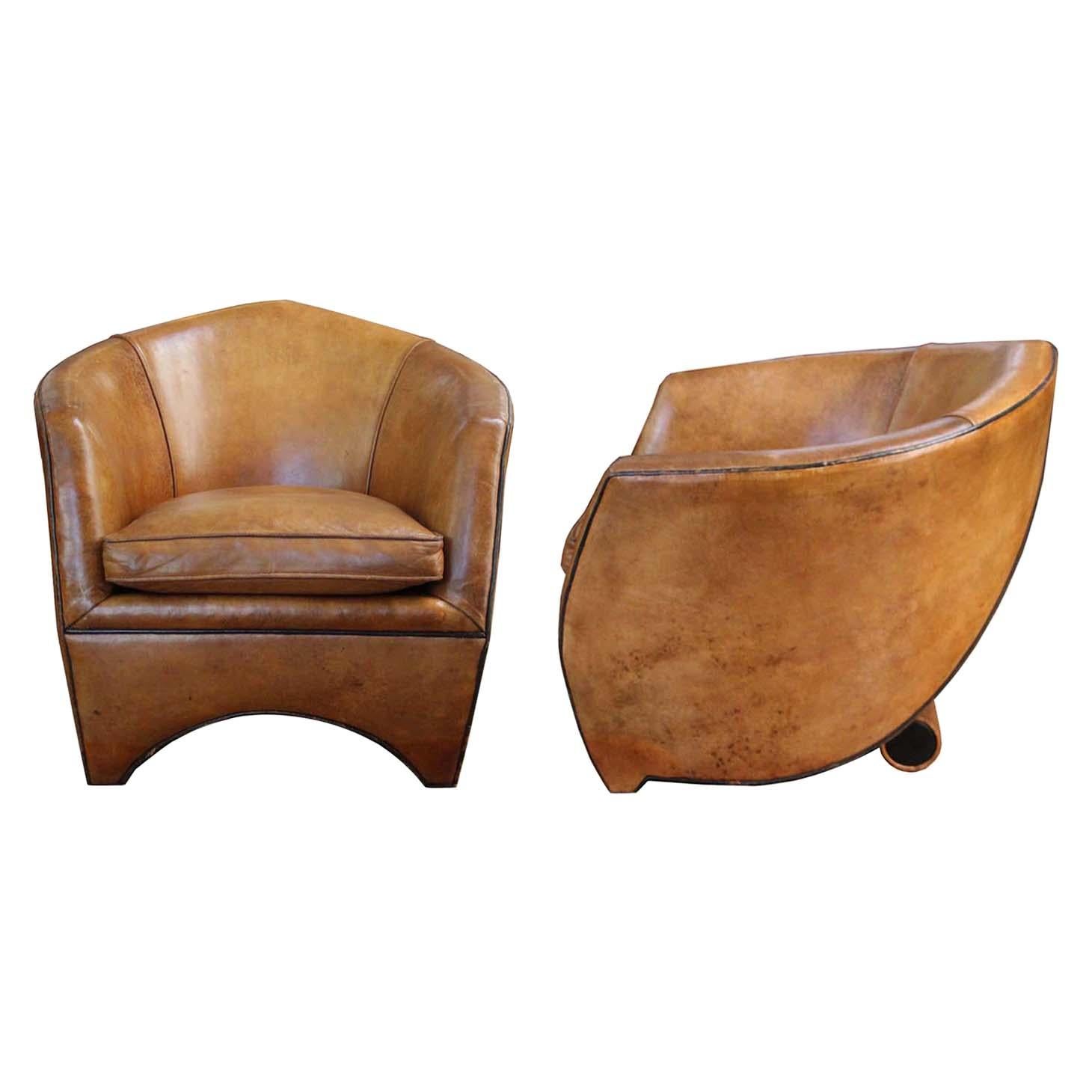 1920s Leather Club Chairs, Pair at 1stDibs
