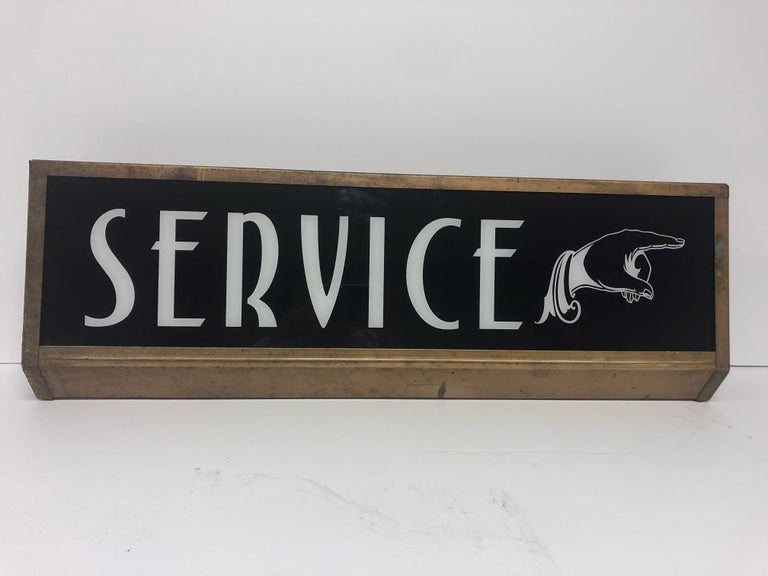 1920's Light Up Directional Service Glass Sign For Sale at 1stDibs