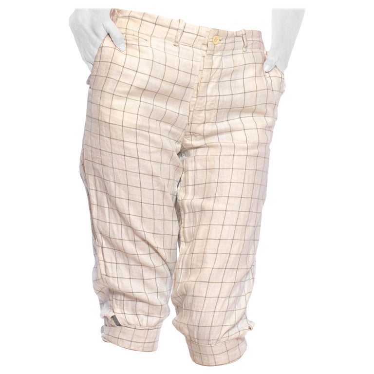 1920S Ivory and Black Linen Men's Plus Fours Checkered Pants With ...