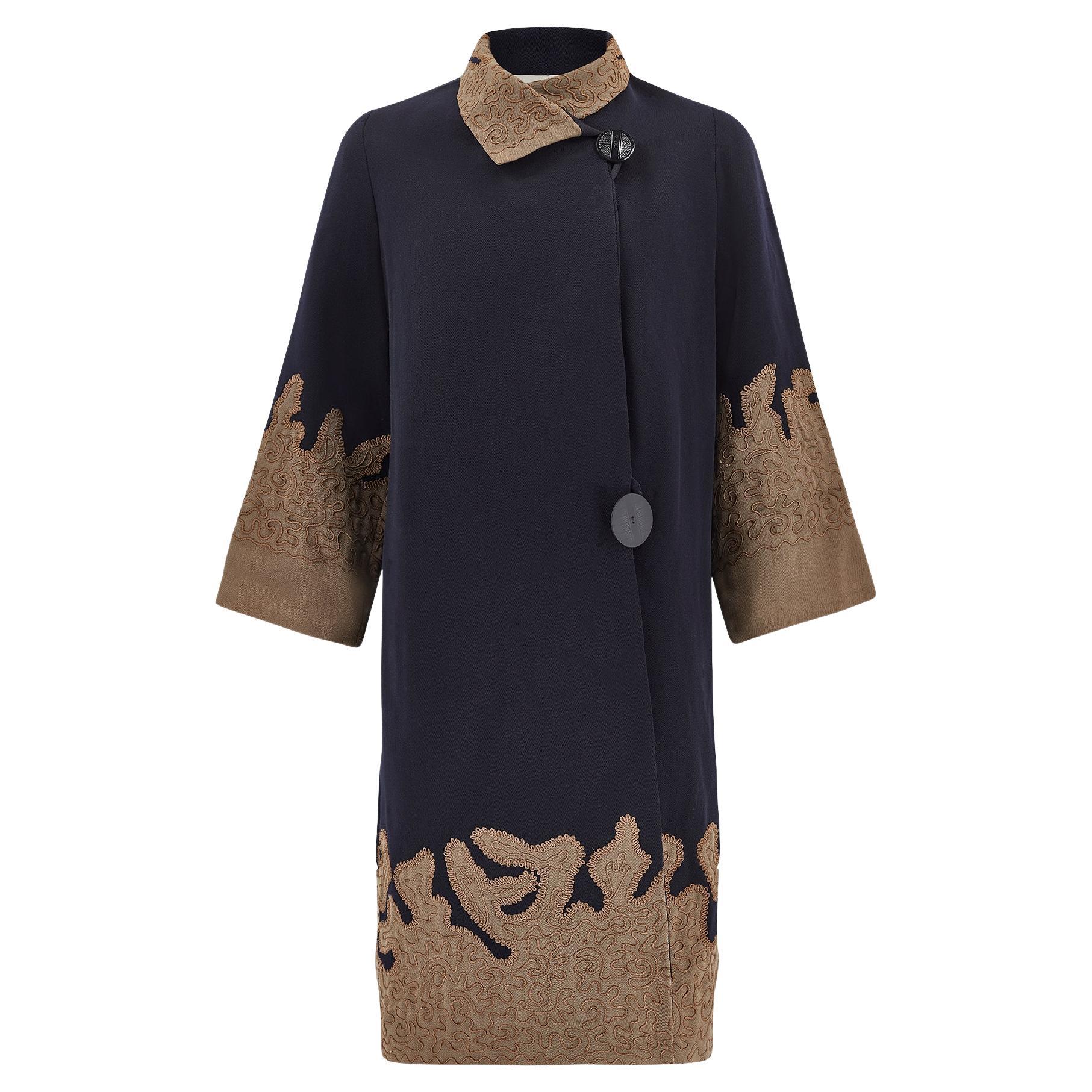 1920s Navy and Khaki Flapper Coat with Soutache Work For Sale at 1stDibs