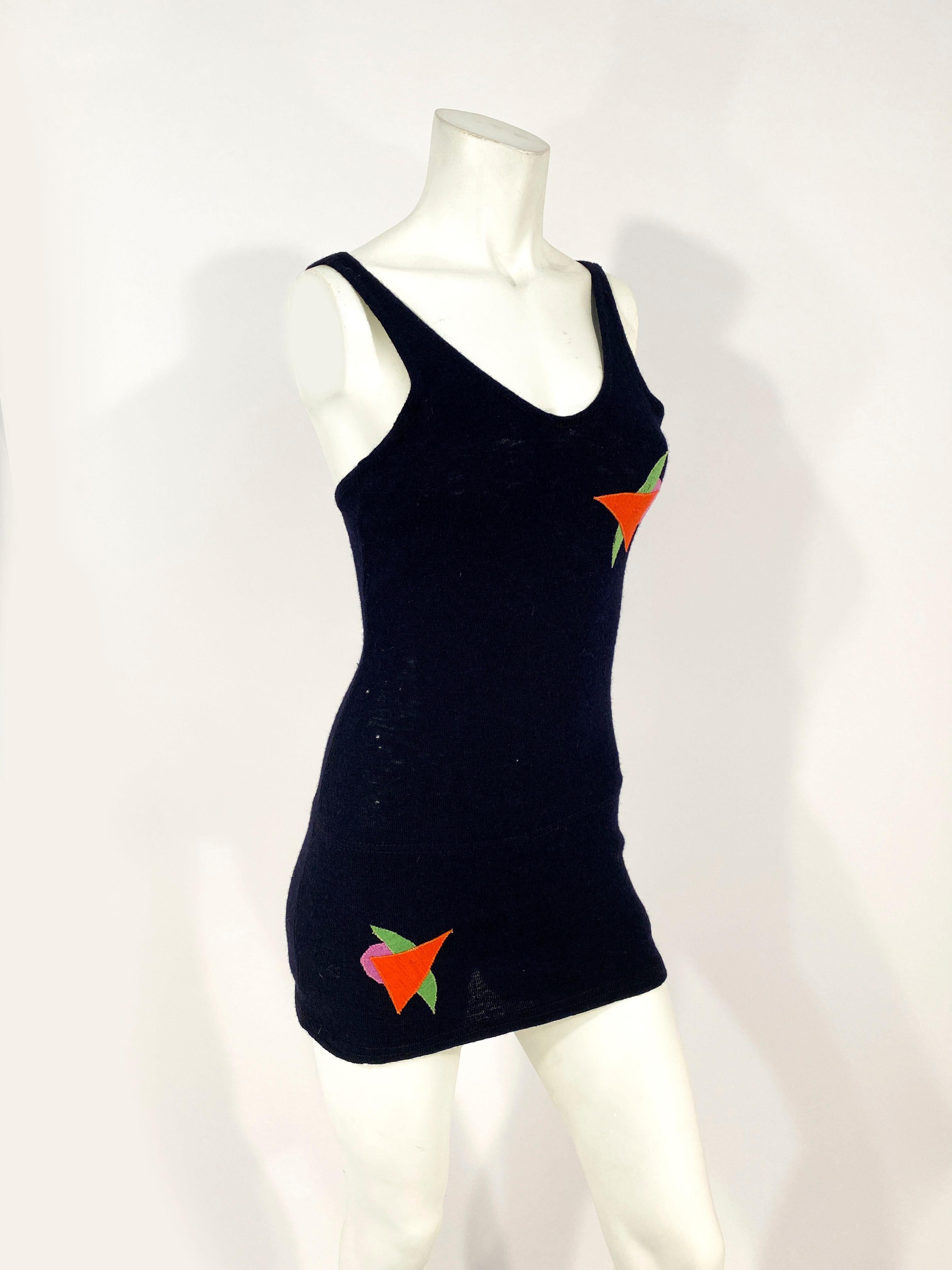 1920s Navy Wool Bathing Suit with Art Deco Appliqué at 1stDibs