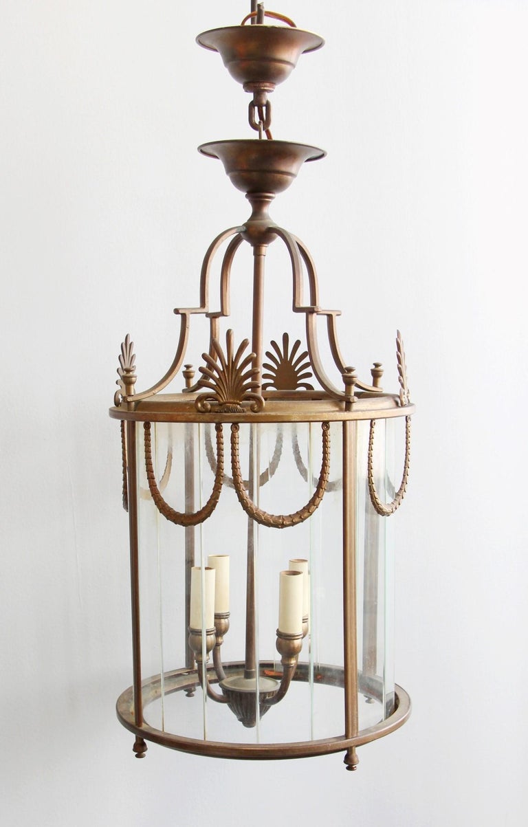 1920s Neoclassical Brass 4 Light Lantern with Slatted Glass and Swags ...
