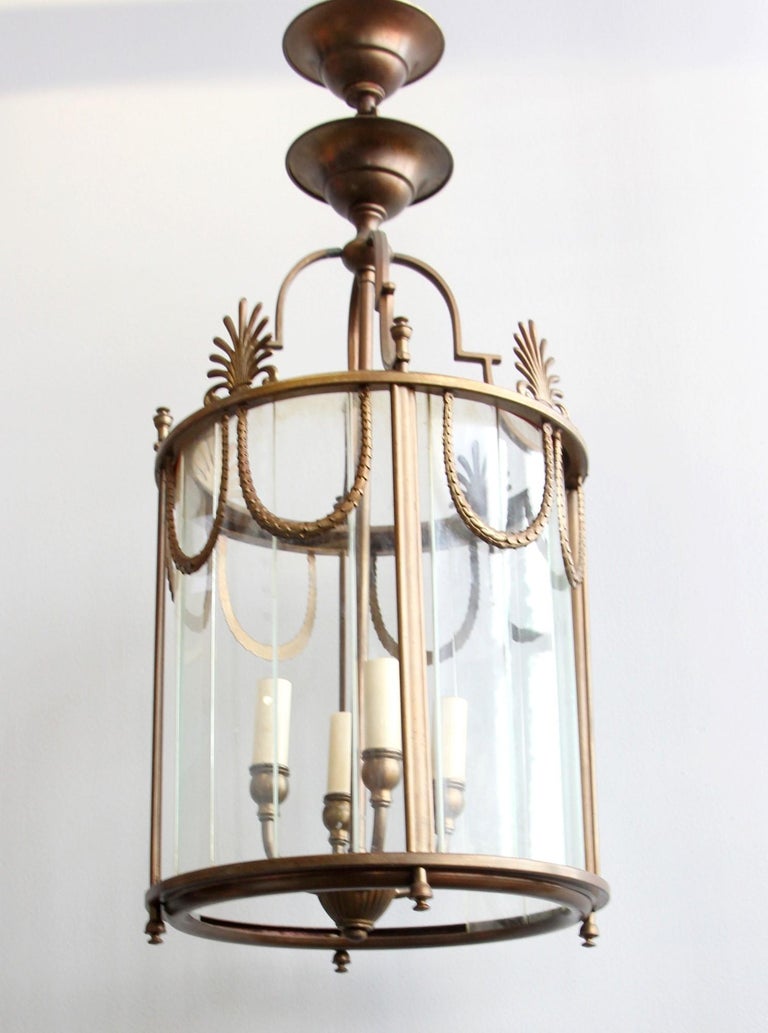 1920s Neoclassical Brass 4 Light Lantern with Slatted Glass and Swags ...