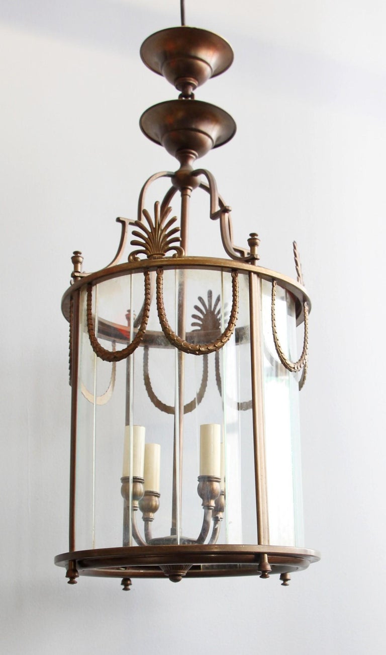 1920s Neoclassical Brass 4 Light Lantern with Slatted Glass and Swags ...