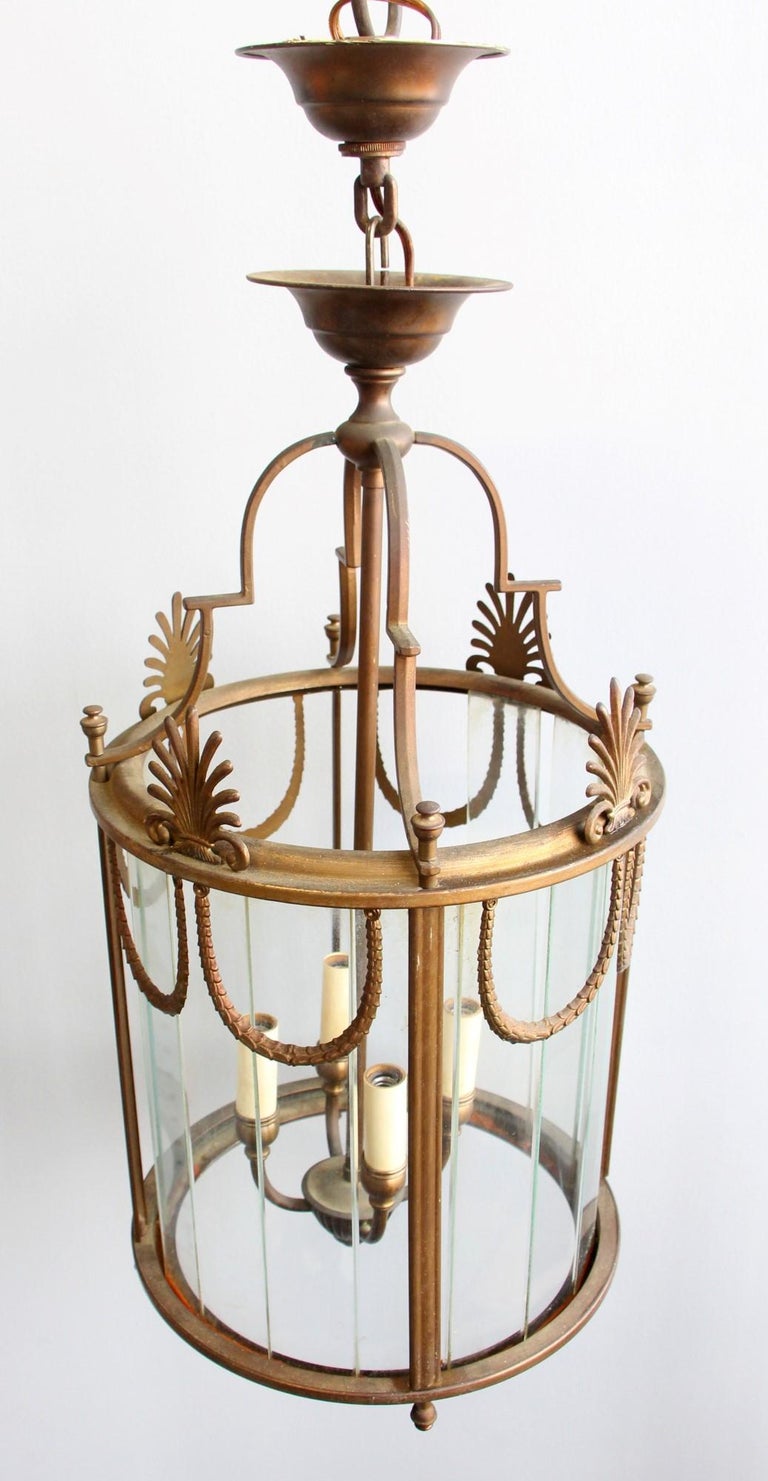 1920s Neoclassical Brass 4 Light Lantern with Slatted Glass and Swags ...