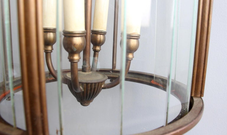 1920s Neoclassical Brass 4 Light Lantern with Slatted Glass and Swags ...