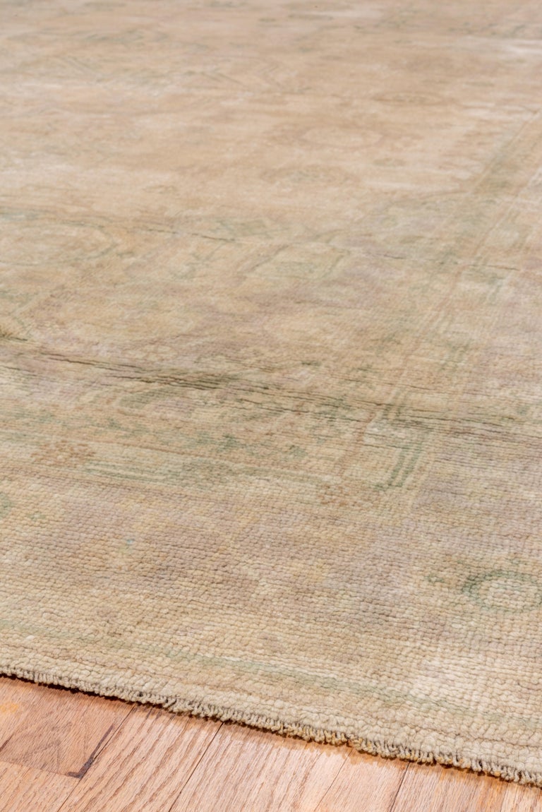 1920s Neutral Turkish Oushak Rug with Green Accents and a Gray Border ...