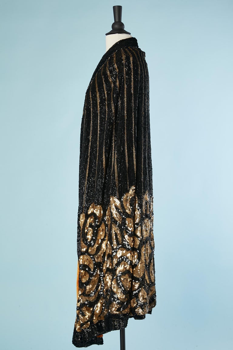 1920's Opera cape in gold and black sequins with silk velvet orange ...