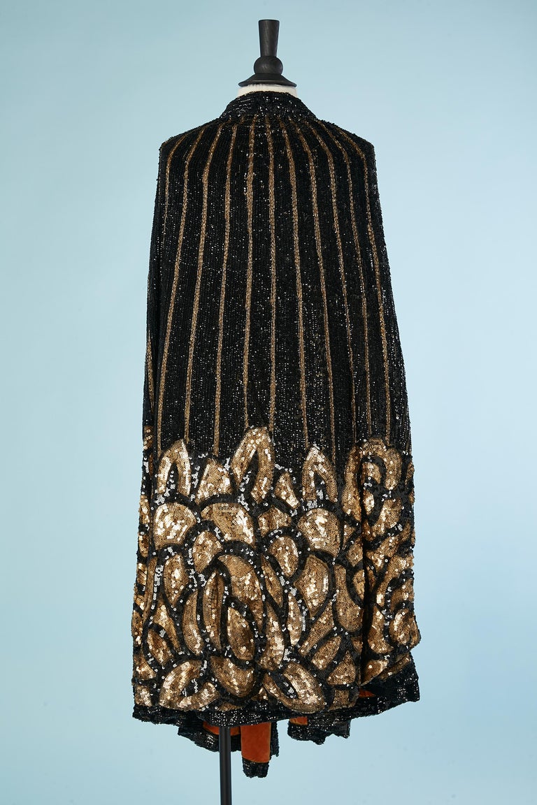 1920's Opera cape in gold and black sequins with silk velvet orange ...