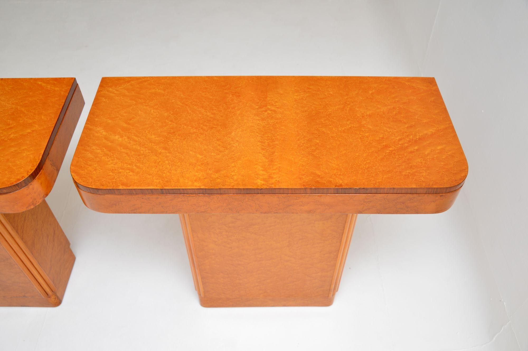 1920's Pair of Art Deco Birds Eye Maple Console Tables For Sale at 1stDibs