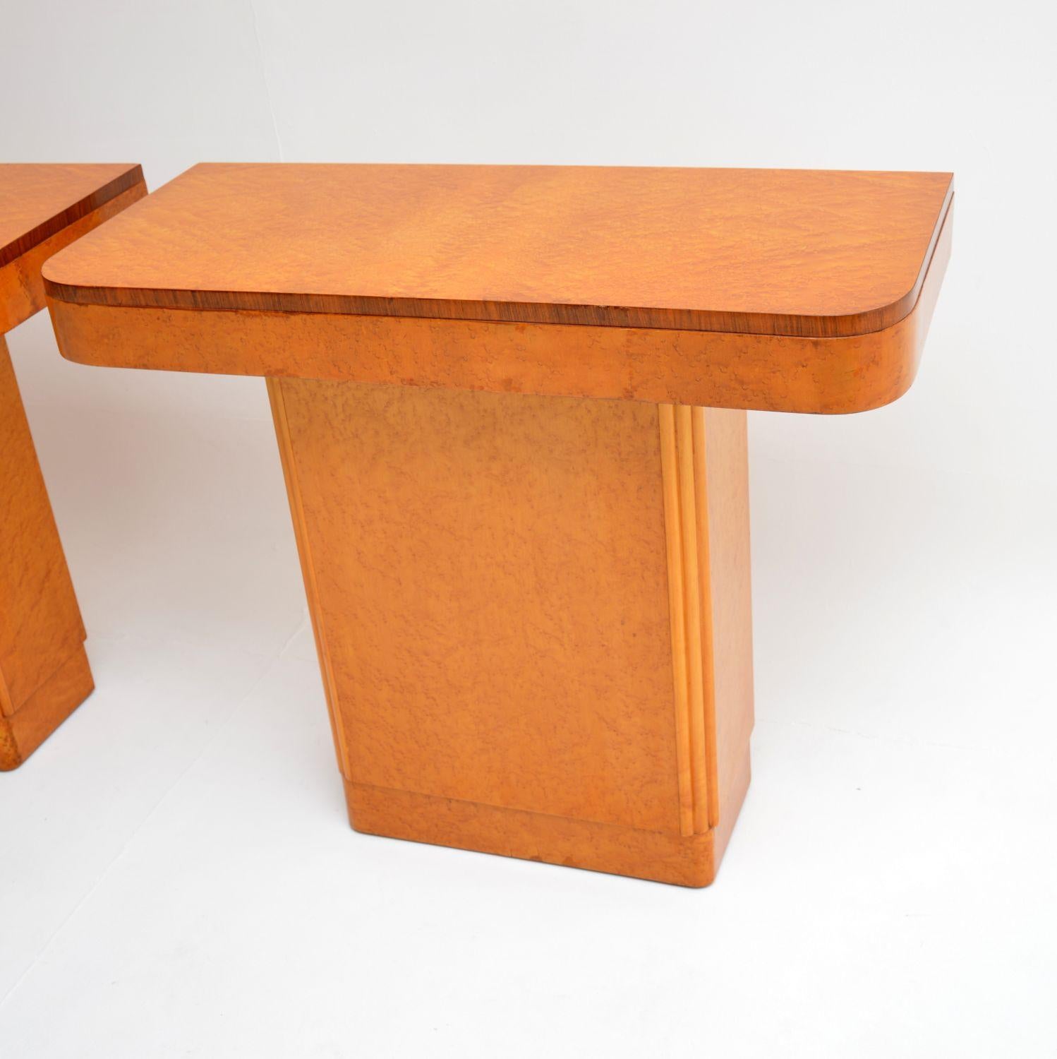 1920's Pair of Art Deco Birds Eye Maple Console Tables For Sale at 1stDibs