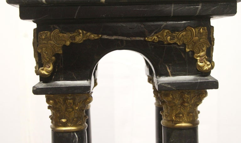 1920s Pair of Black Marble and Brass Column Pedestals with White ...