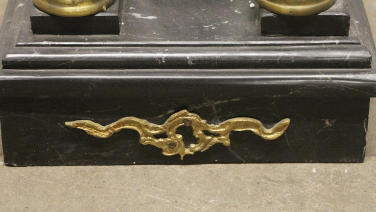 1920s Pair of Black Marble and Brass Column Pedestals with White ...