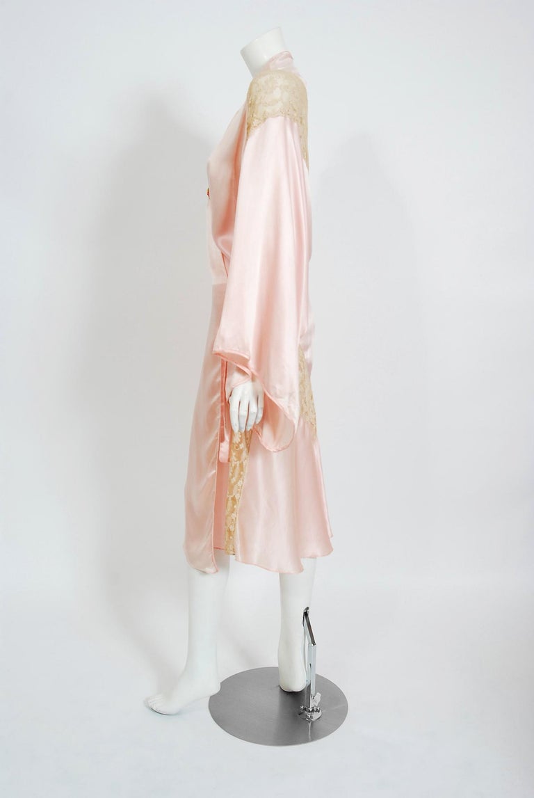 1920's Pale-Pink Silk and Ivory Embroidered Lace Angel Sleeve Lingerie ...