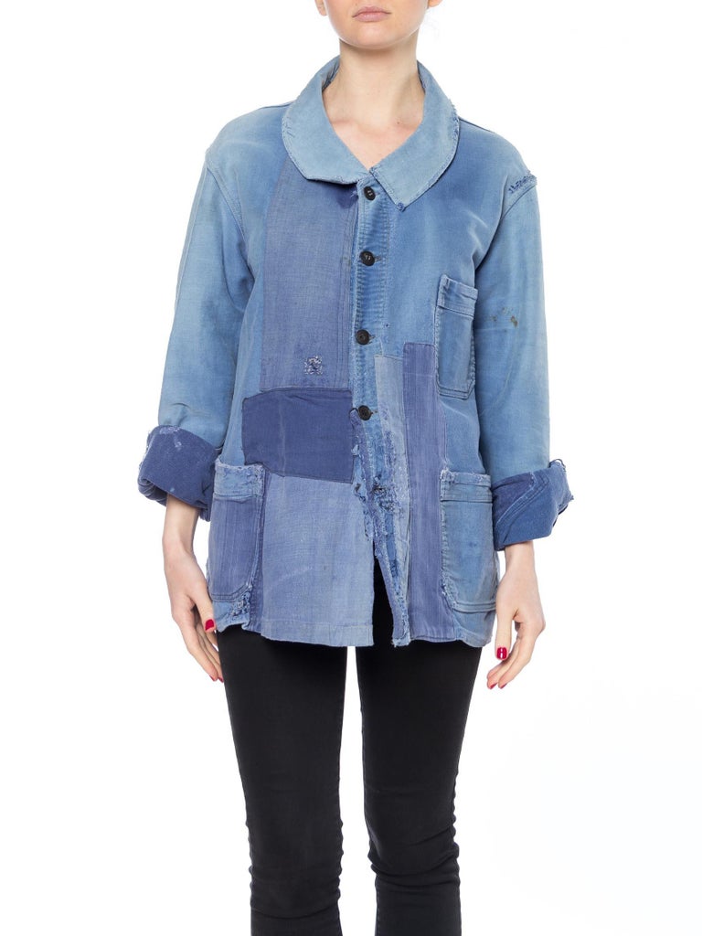 1920S French Blue Patchwork Cotton Denim Men's Tattered Workwear Jacket ...