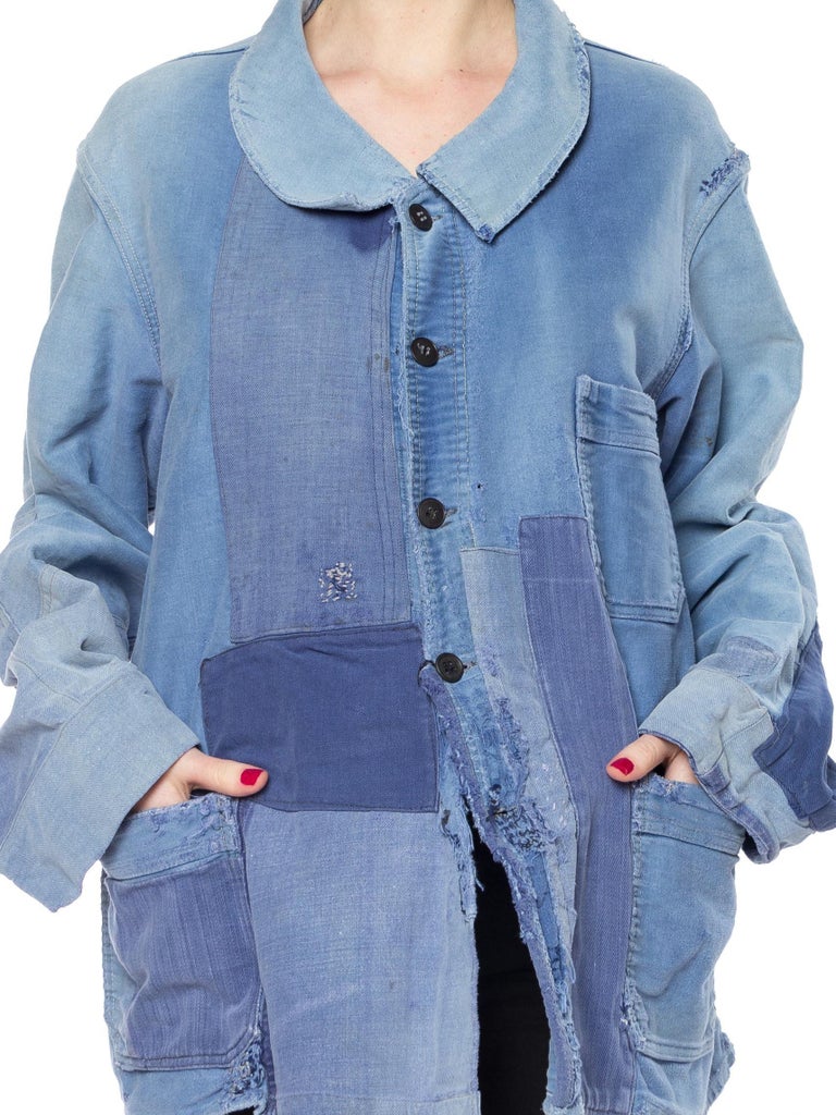 1920S French Blue Patchwork Cotton Denim Men's Tattered Workwear Jacket ...