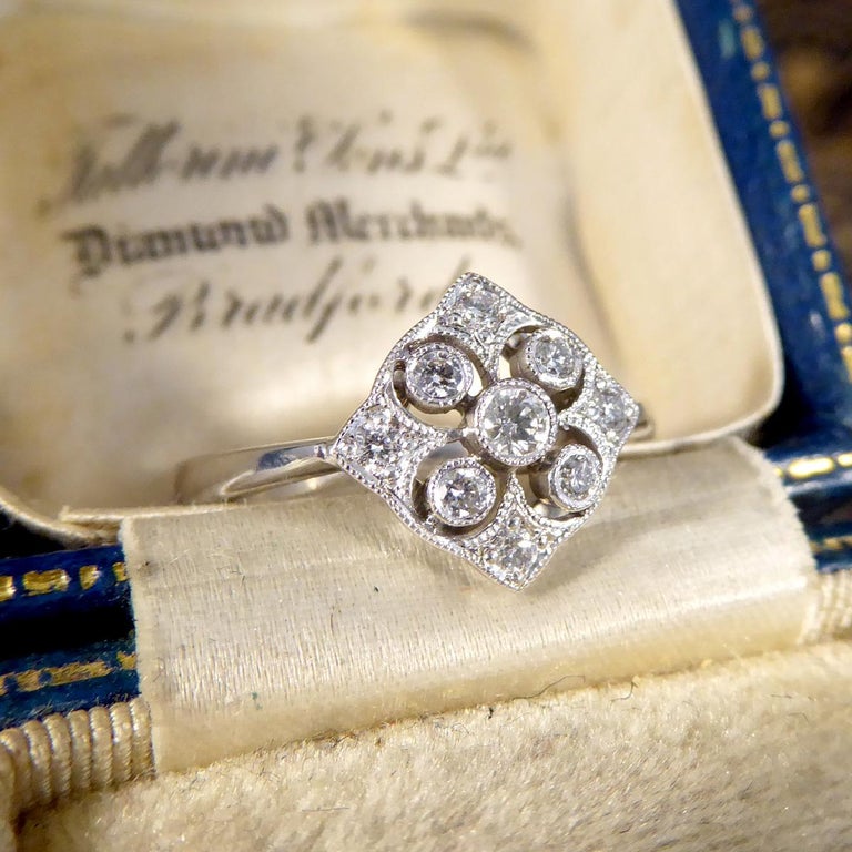 1920's Period Replica Geometric Pattern Diamond Ring in 18ct White Gold ...