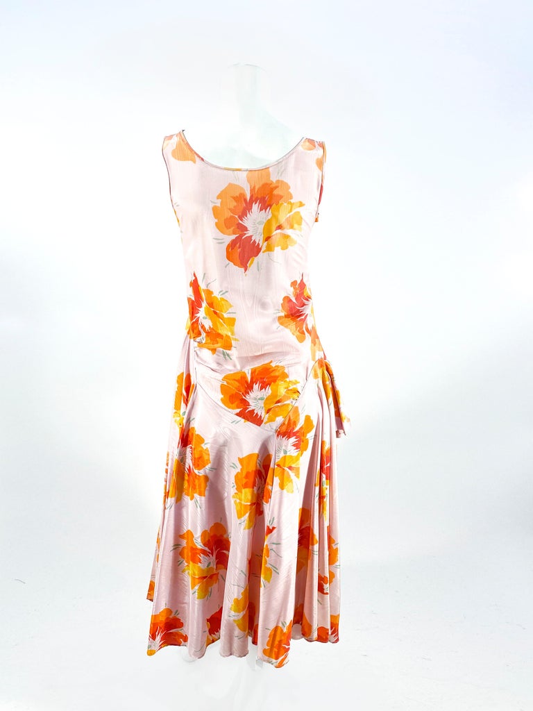 1920s Printed Moiré Rose Dress For Sale at 1stDibs